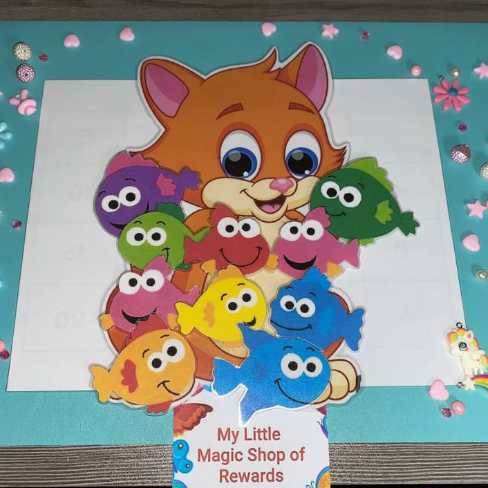ESL Reward Set- 10 pieces fish and 1 cat Rewards (MAGNETIC OR VELCRO ...