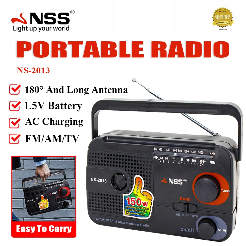 NSS Portable Radio with 3 BAND High Sensitivity AM/FM/TV Radio AC ...