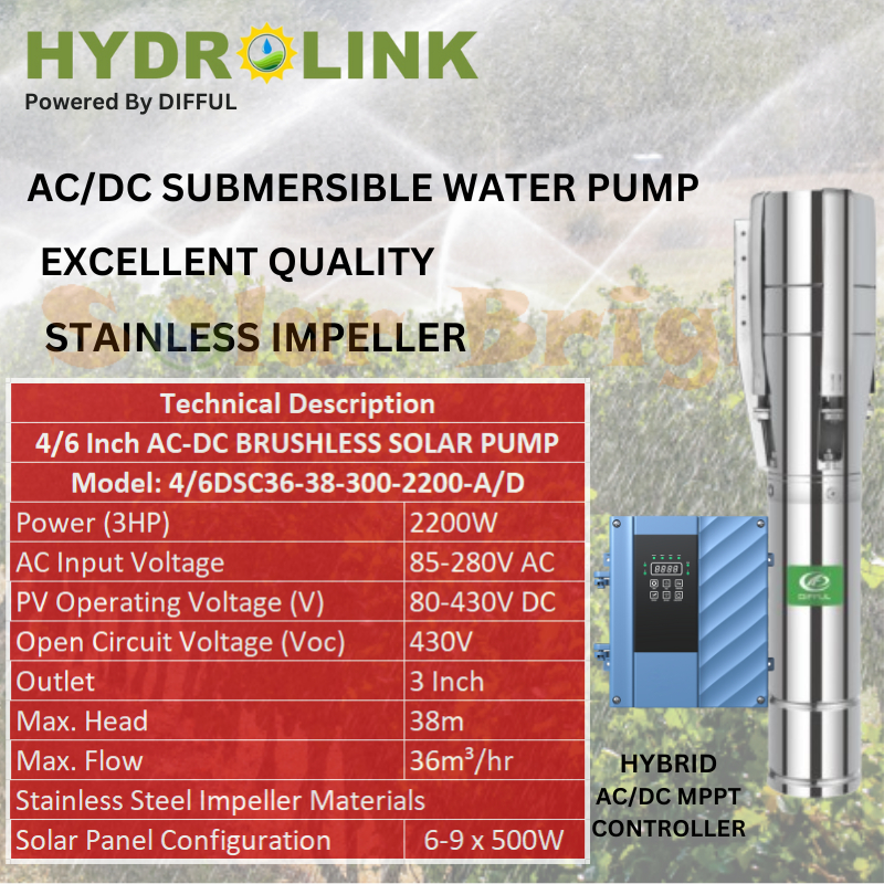2200W 3HP Head 255 Meters 150 Meters 120 Meters 4 Inch AC-DC SUBMERSIBLE Solar Water Pump ...
