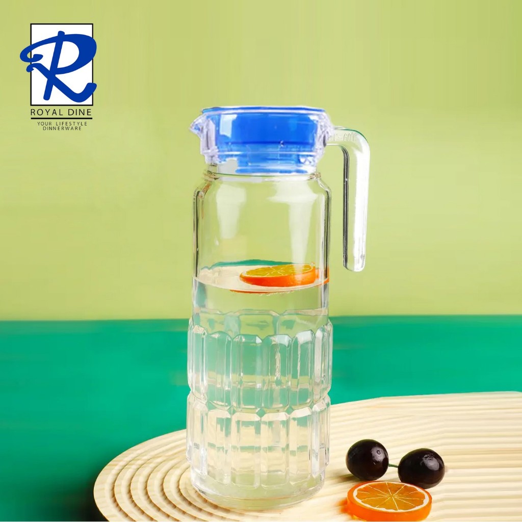 Royal Dine J-254AD 1L Jug Blue Lid w/ Gift Box Jug Glass Pitcher Set ...