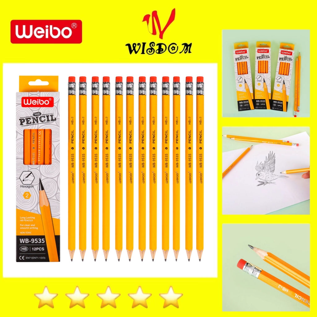 WISDOM WEIBO WB-9535 yellow pencil 12pcs SCHOOL SUPPLIES/Giveaways ...