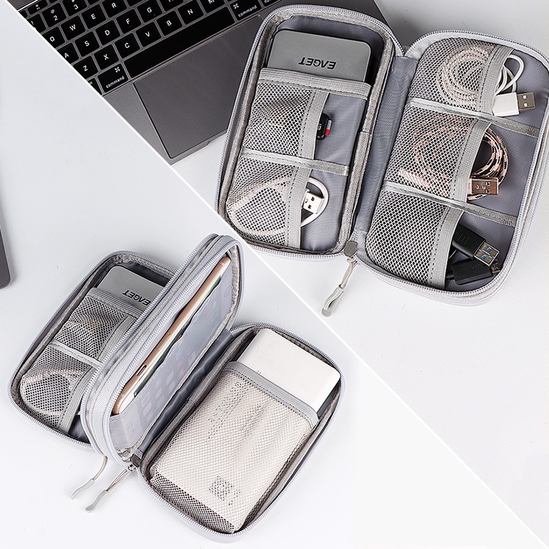 Double Layer Travel Organizer Portable Cable Storage Pouch Gadget Bag ...
