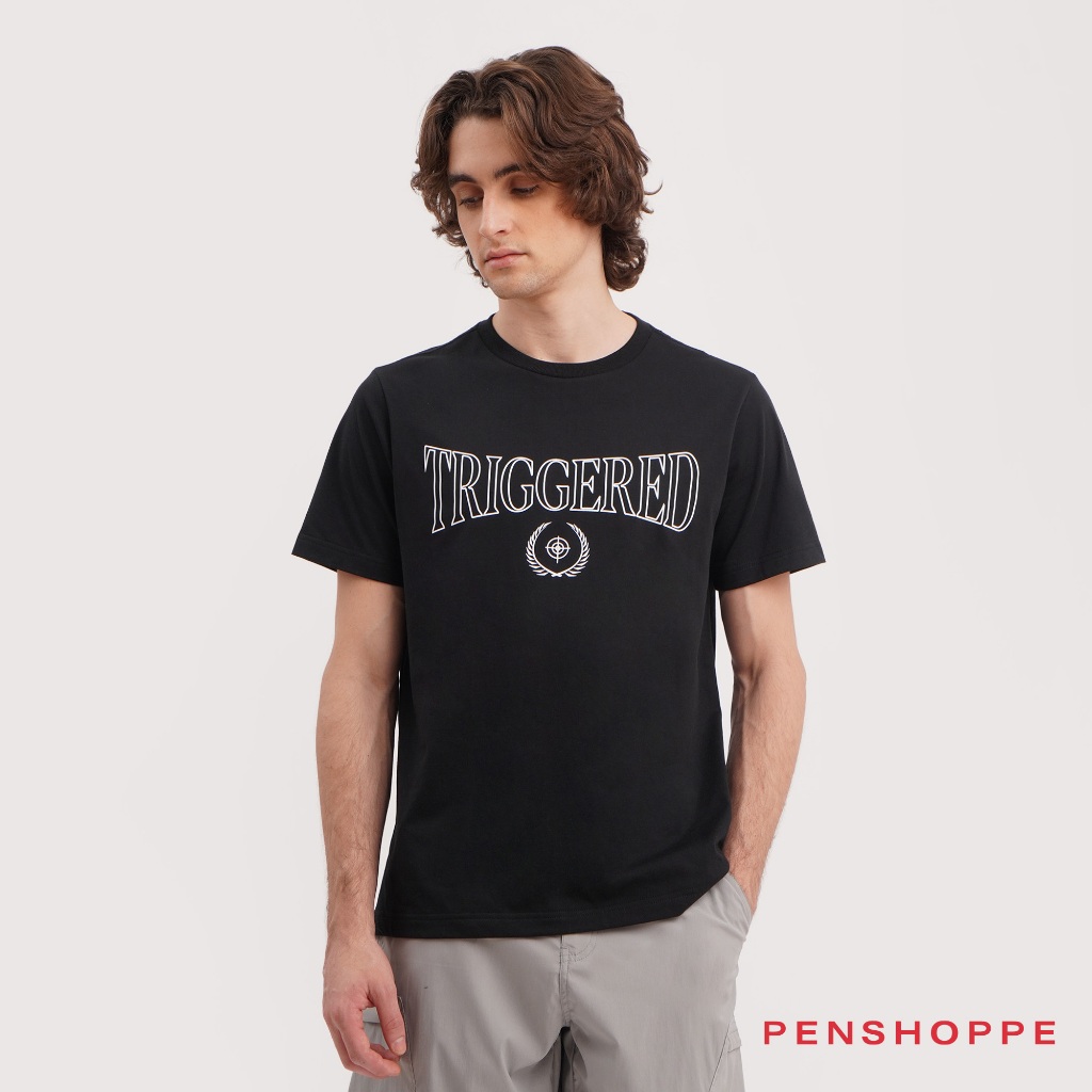 Penshoppe Triggered Regular Fit Graphic T-Shirt For Men (Black) | Shopee Philippines