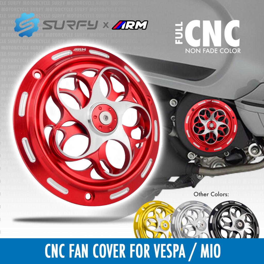 Arm CNC Radiator Fan Cover 2-Color Spinner Design For Vespa Mio Beat ...