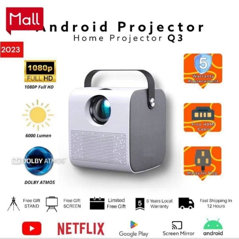 2024 LUMOS Q3 PRO PROJECTOR ANDROID HDMI USB MIRACAST | Shopee Philippines