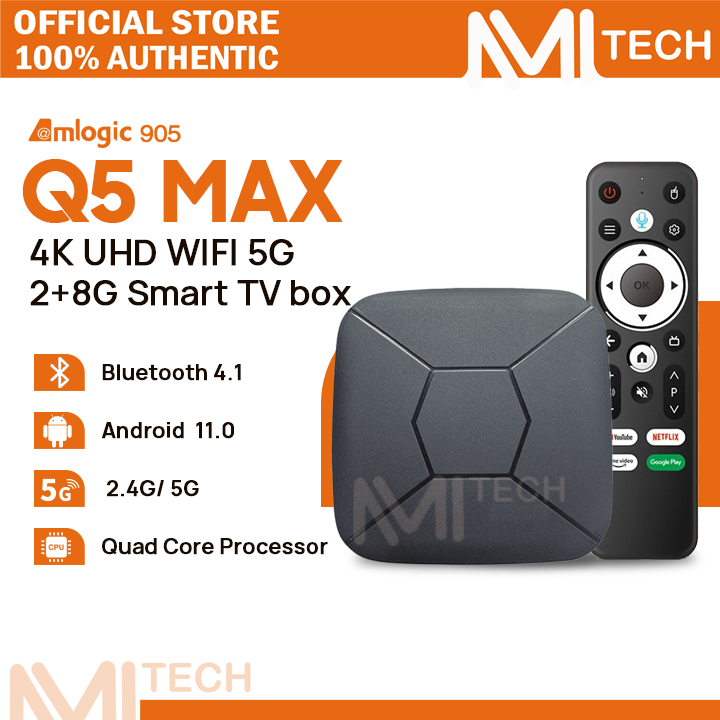 Q5 MAX 4K HDR 2+8GB Android 11.Smart TV Box 905 Quad Core BT Voice Remote 2.4G&5G Dual Wifi TV ...