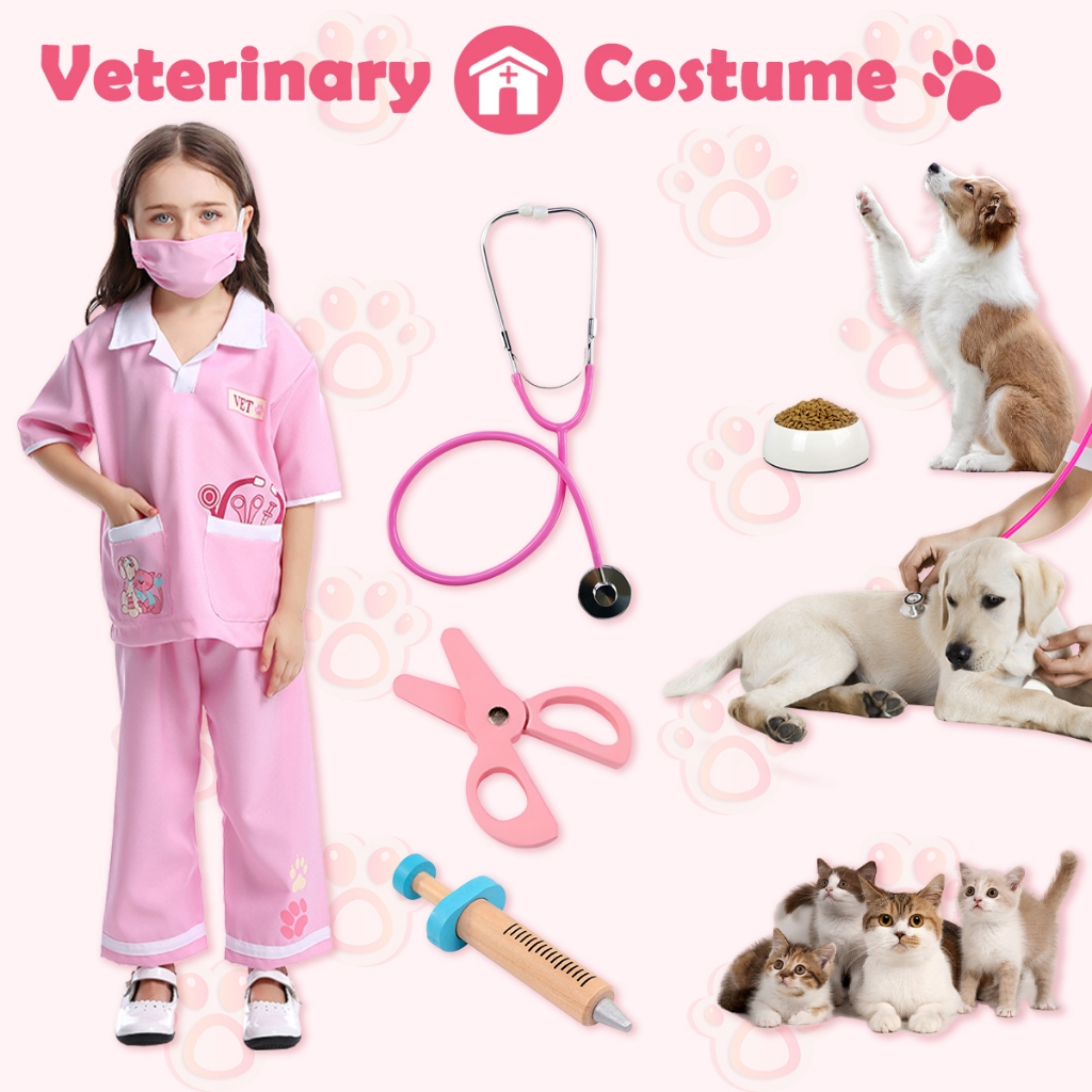 Doctor Nurse Career Veterinary Costume for Kids Girls Halloween Role ...