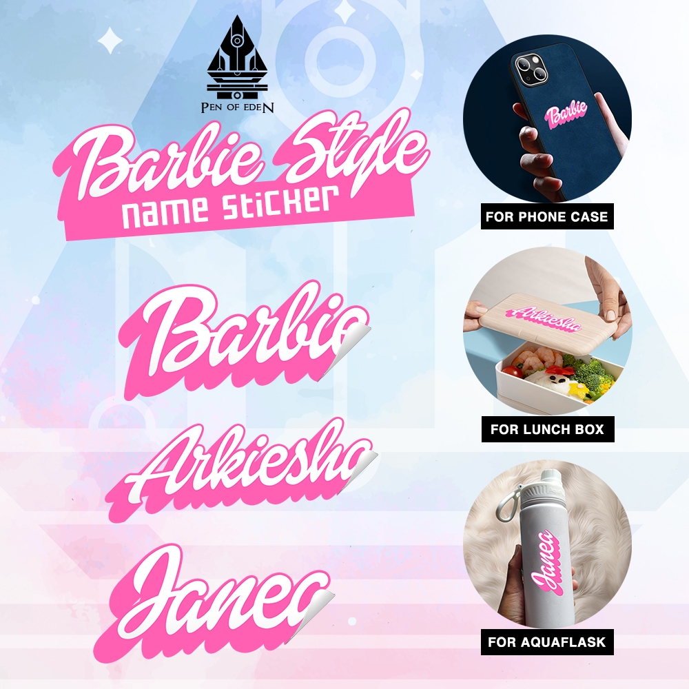 Barbie Style Name Sticker - Waterproof Scratch Proof Vinyl Sticker for ...