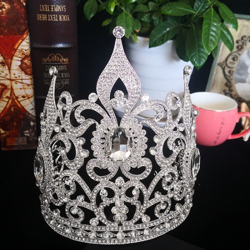 Pageant Tiara Bridal Flower Crown Silver Crystal Hollow Big Crown ...