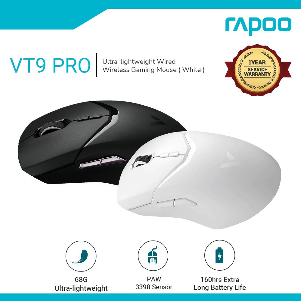 Rapoo VT9PRO Wireless Gaming Mouse Esports Grade 68g Ultra-Light 26000DPI 8 Buttons Optical ...