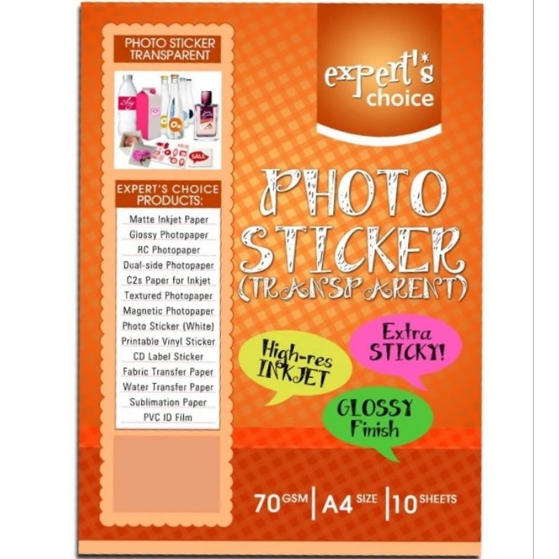 Expert's Choice Photo Sticker (Transparent) (10 sheets/pack) | Shopee ...