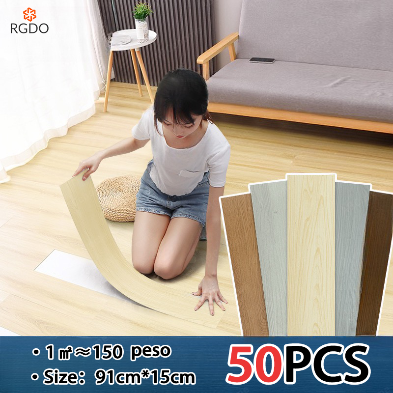 50PCS Wood Grain Floor Sticker Thickened Waterproof Vinyl Base Mat ...
