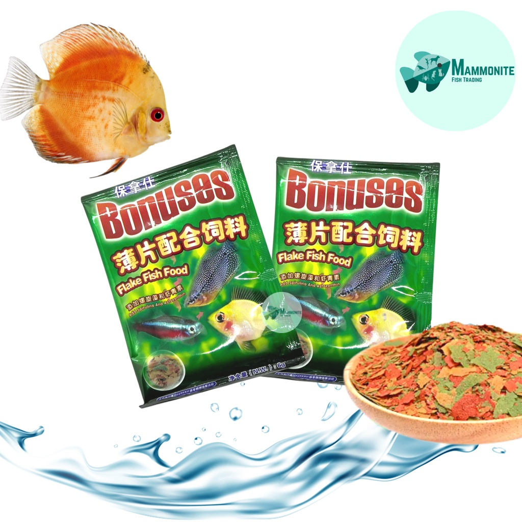 Aquarium Bonuses Fish Food Flakes with Spirulina Astaxanthin 6g ...