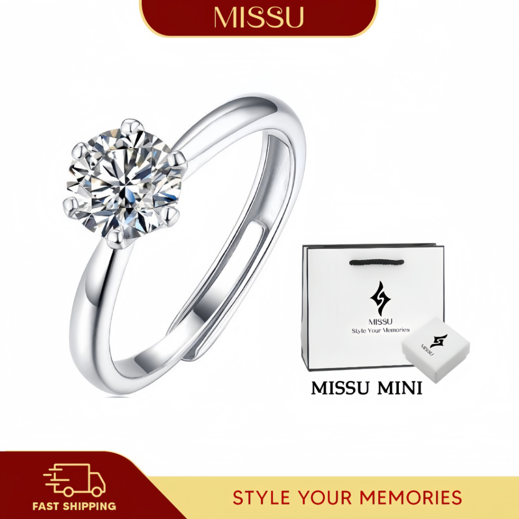 Missu 925 Silver Diamond Promise Ring with Box for Women Adjustable ...