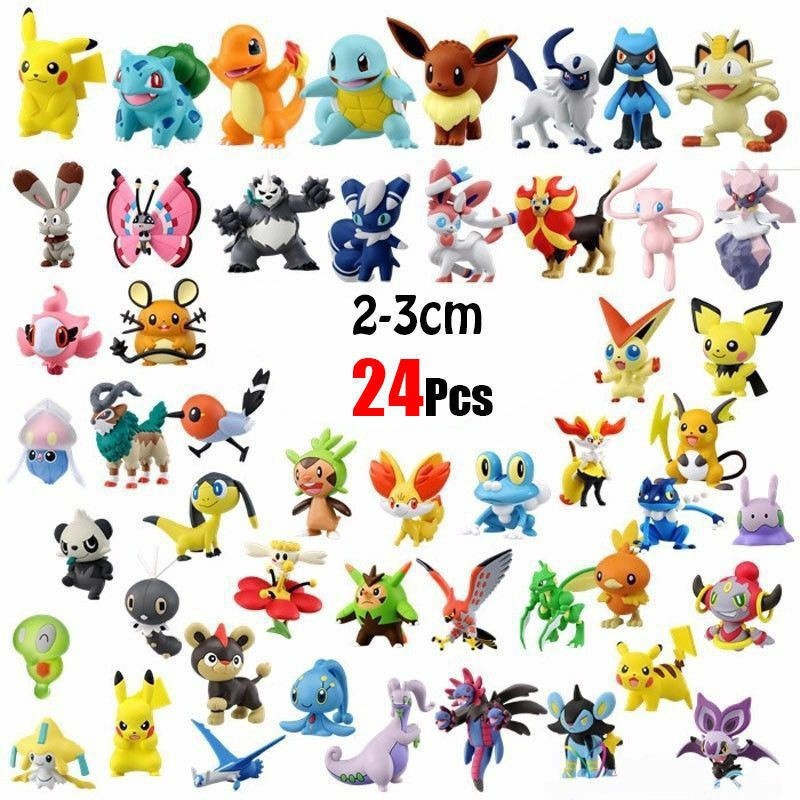 24Pcs/Set Tomy Pokemon Figures Model Collection 3cm Pokémon Pikachu ...