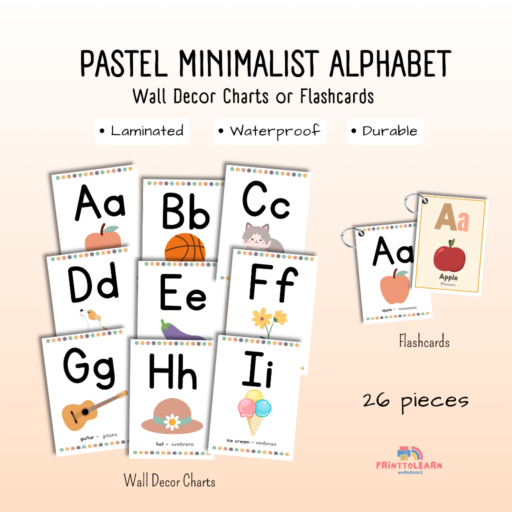 Alphabet Pastel Minimalist Laminated educational homeroom classroom ...