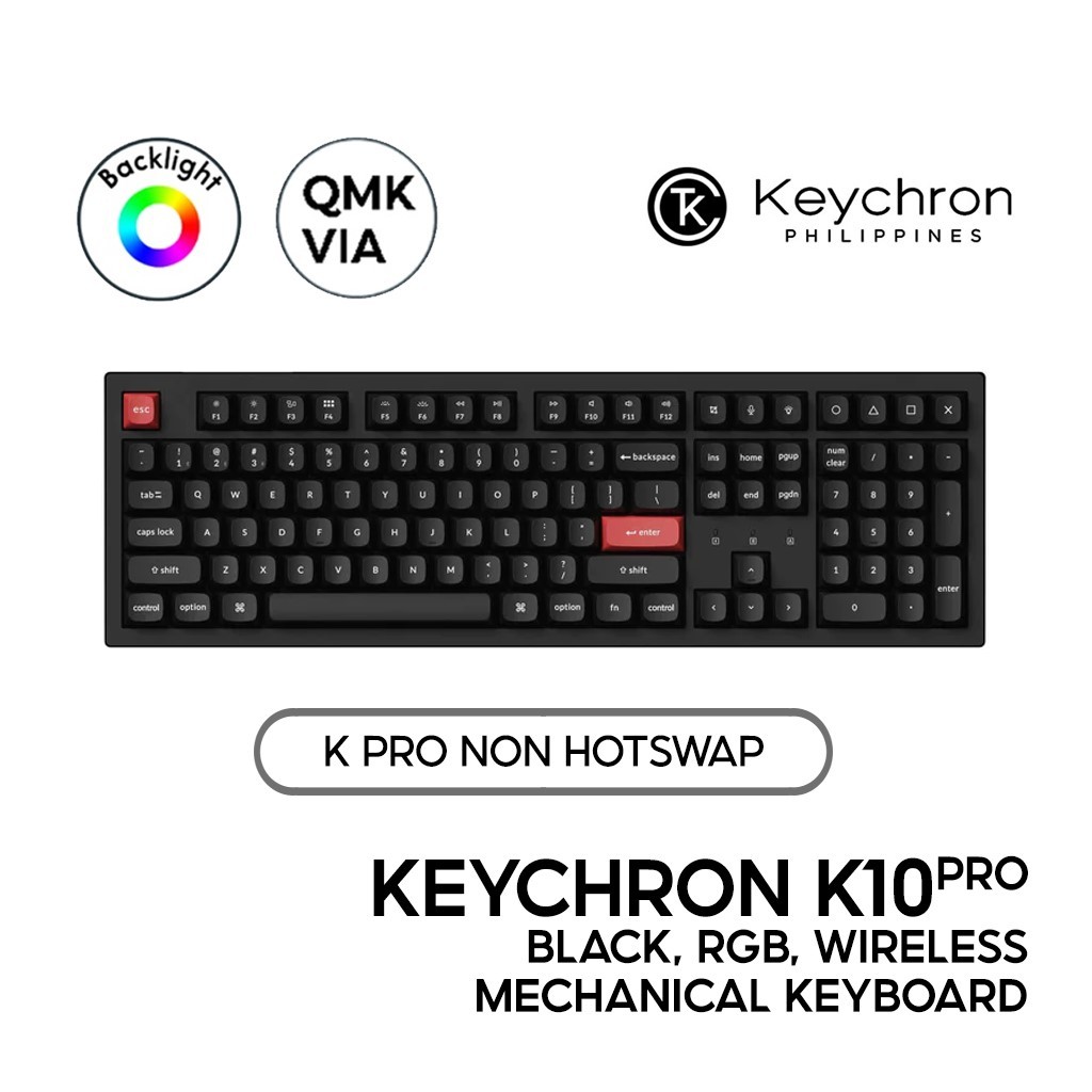 Keychron K10 Pro QMK Mechanical Keyboard Full, Wired/Bluetooth, RGB ...