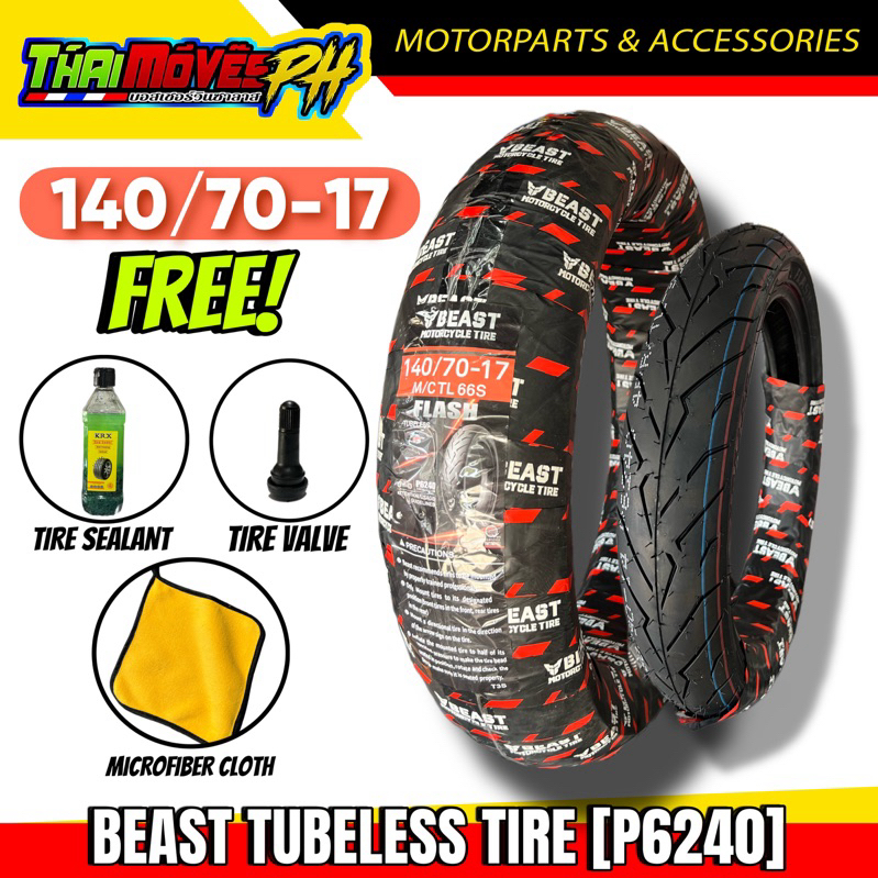 BEAST TIRE [ 140/70-17 ] BEAST FLASH TUBELESS TIRE WITH FREE TIRE ...