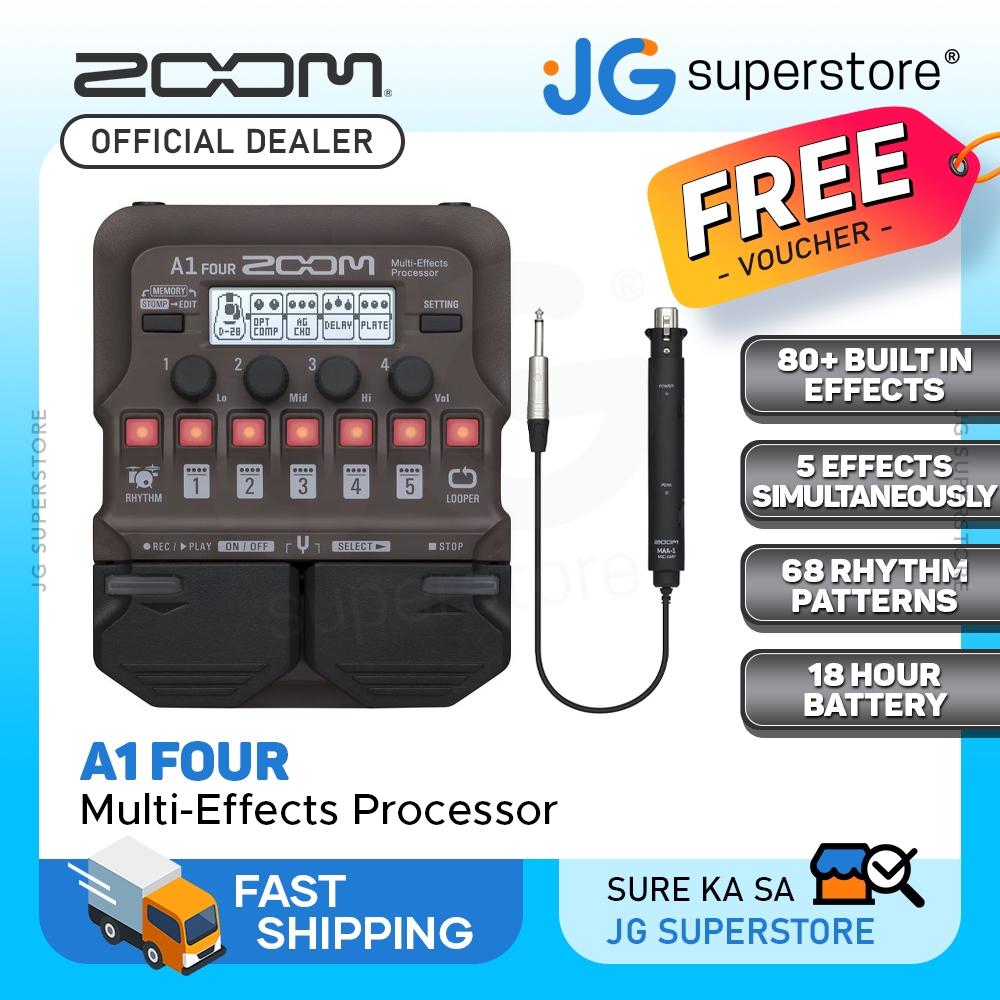 Zoom A1 Four Acoustic Instrument Multi-Effect Processor for Acoustic Bass with 80+ Effects ...