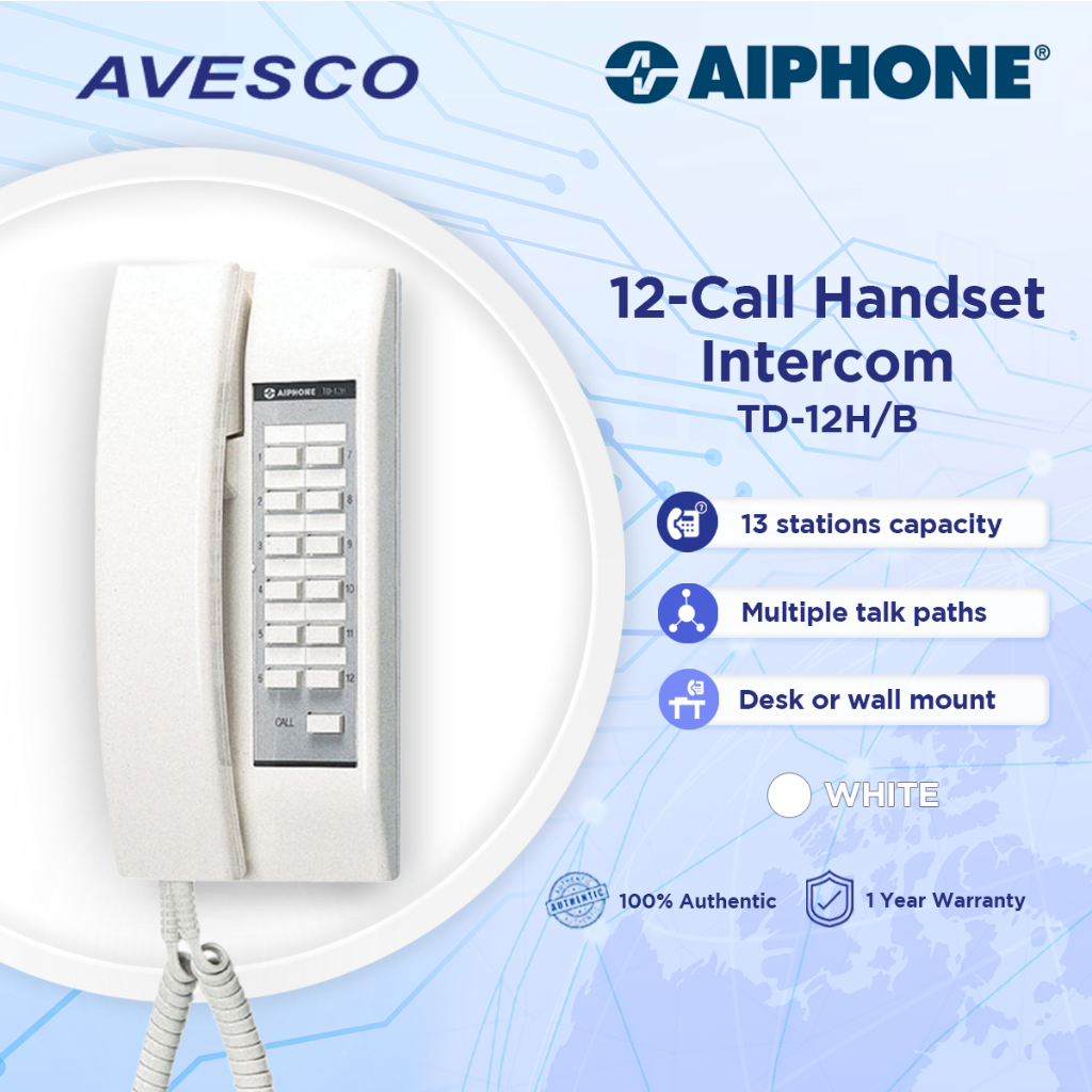 Aiphone | 12-Call Handset Intercom | TD-12H/B 12 talk paths for ...