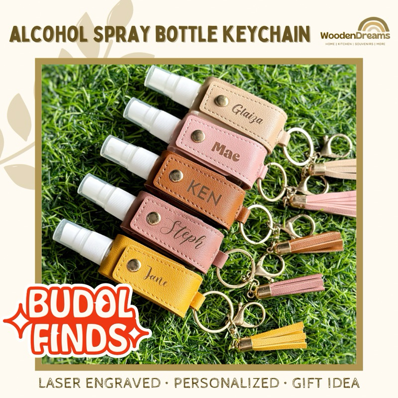 PERSONALIZED leather alcohol spray bottle keychain 30ml mini sanitizer ...