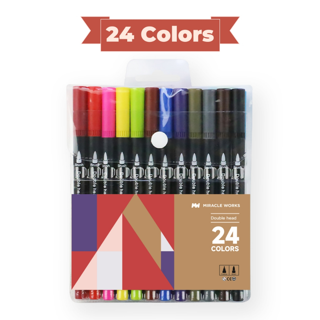 MW 24/36/48/60/80/100/120 Colors Watercolor Brush Pen Dual Tip Marker ...