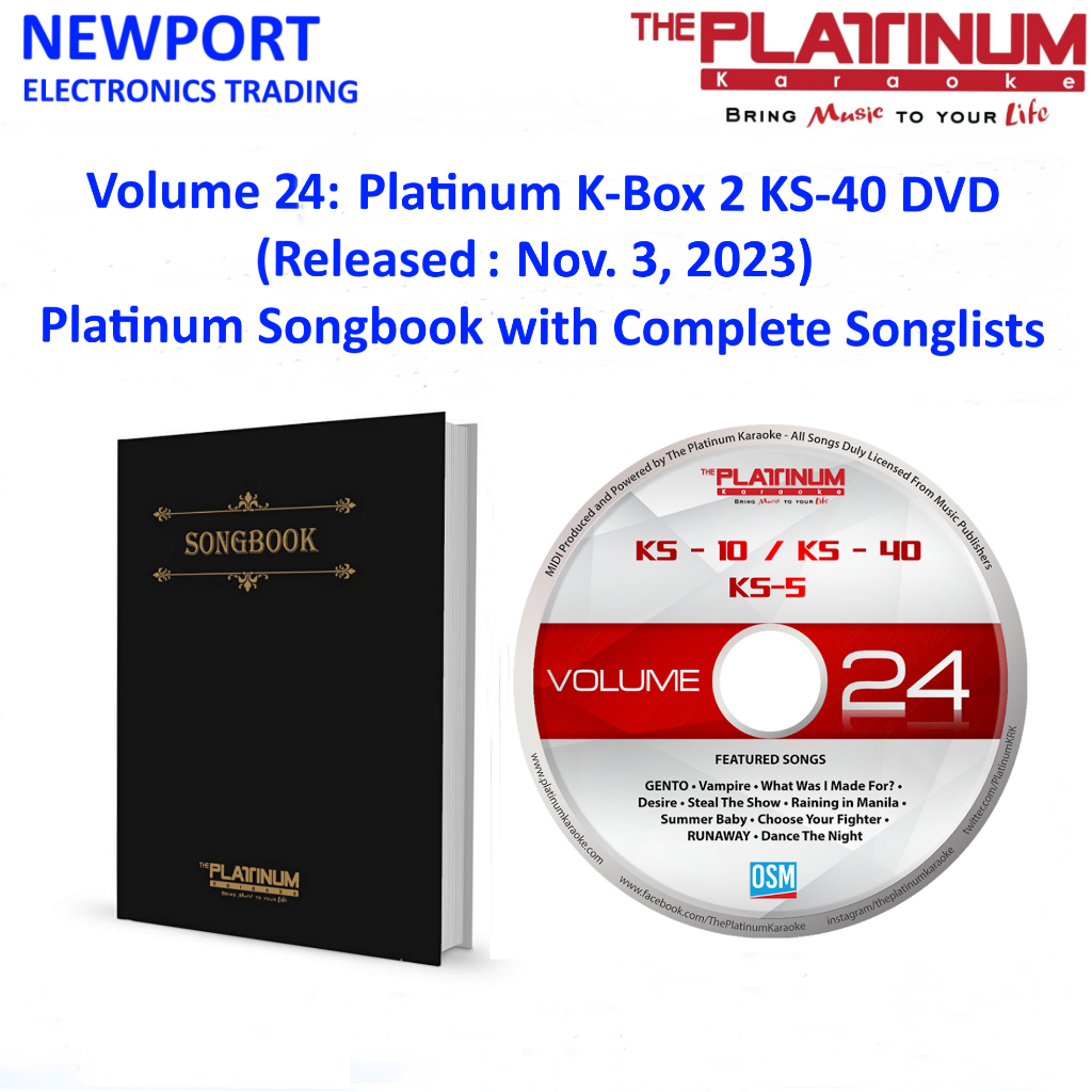 Volume 24 Karaoke DVD for Platinum K-box 2 KS-40 and Platinum Songbook with Complete Song Lists ...