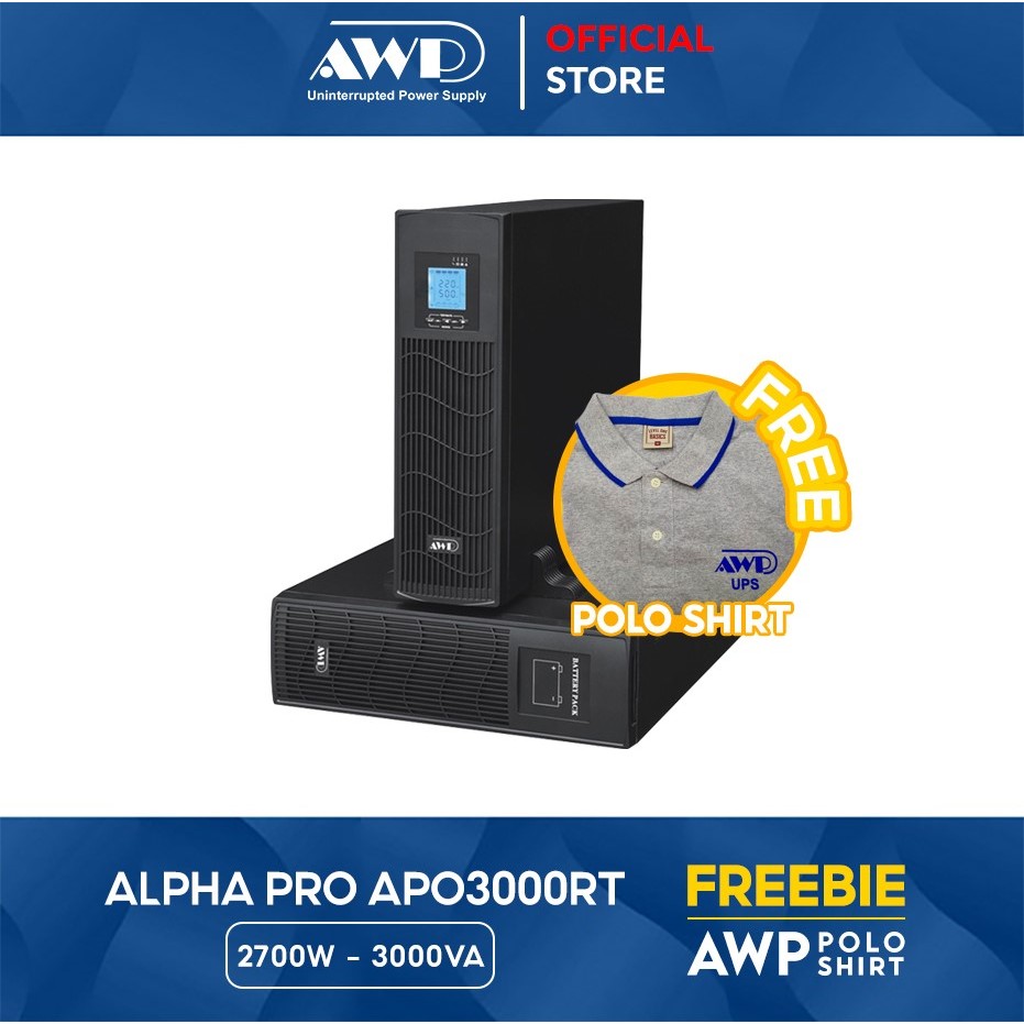 AWP ALPHA PRO APO3000RT, 3000VA/2700W On-line Double Conversion with External Battery Pack ...