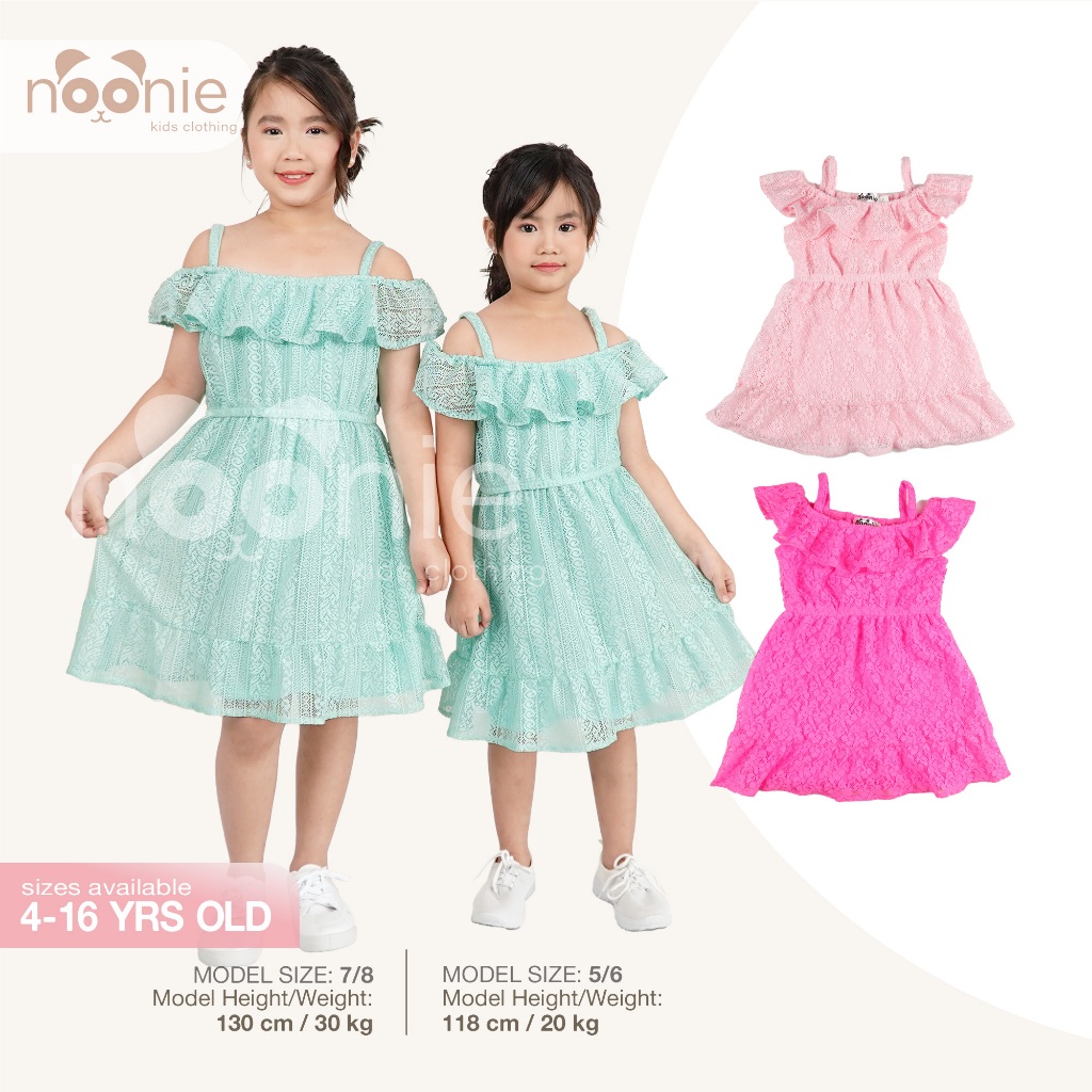 Noonie- Girls Dress (4-16Y) - Off Shoulder and Ruffled Skirt - Lace w ...