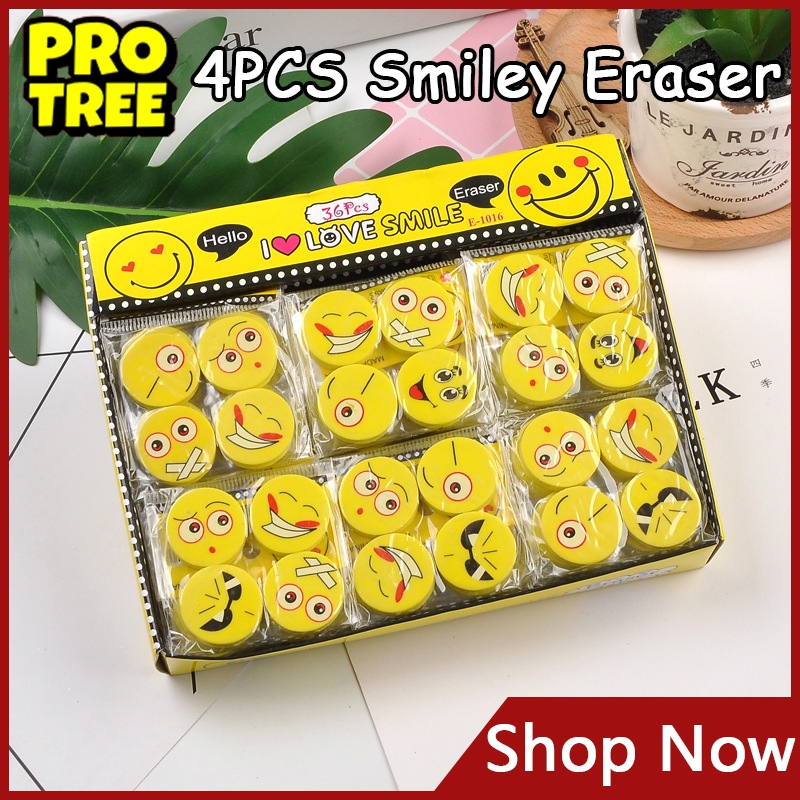 Protree 4pcs Emoji smiley eraser school supplies smiley face eraser ...