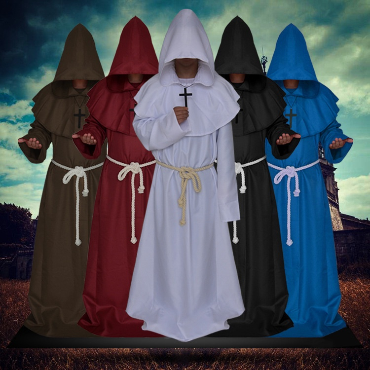 Medieval Monks Hooded Priest Robe Wizard Halloween Cosplay Costume ...