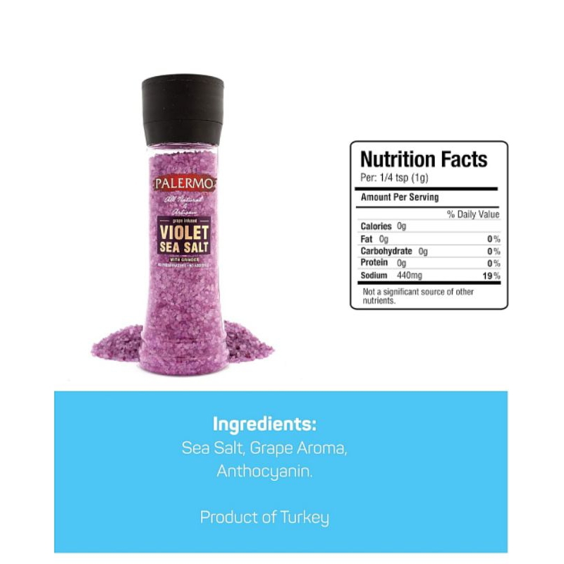 Palermo Grape Infused Violet Sea Salt with Grinder (340g), Garlic Sea ...