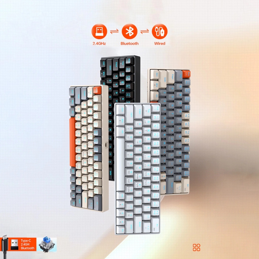 60% keyboard blue switch mechanical 3 modes connection 20 modes ...