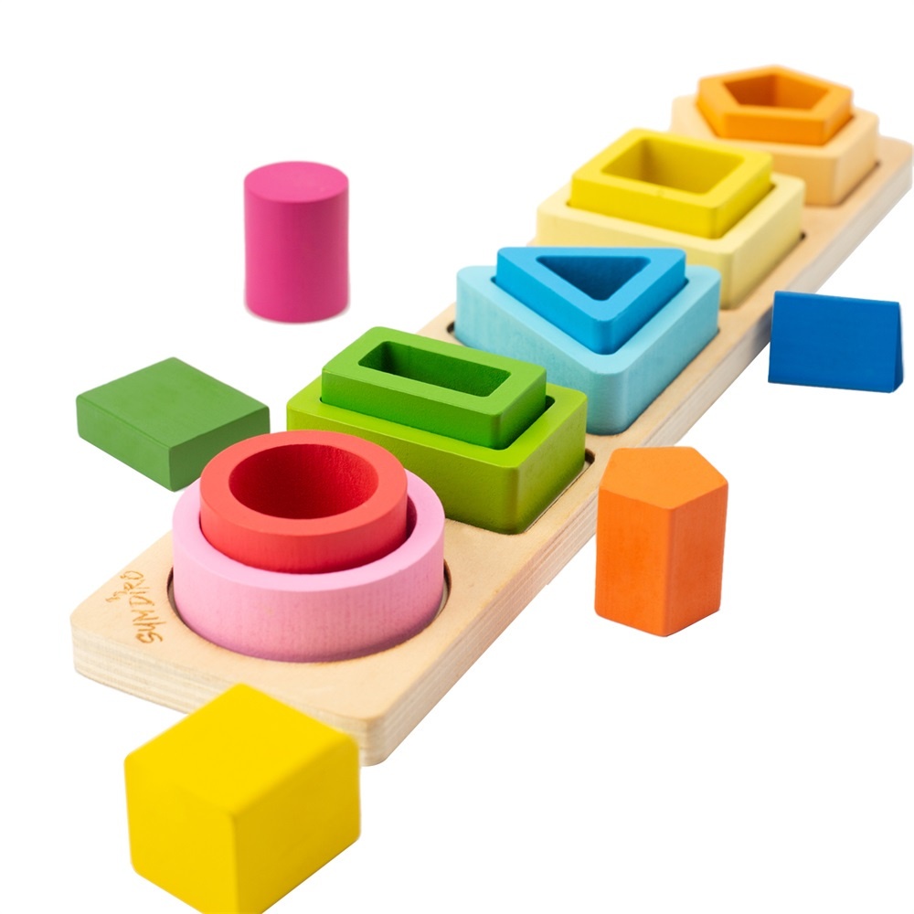 Early Educational Wooden Toy Wooden Shape Color Sorting Preschool ...