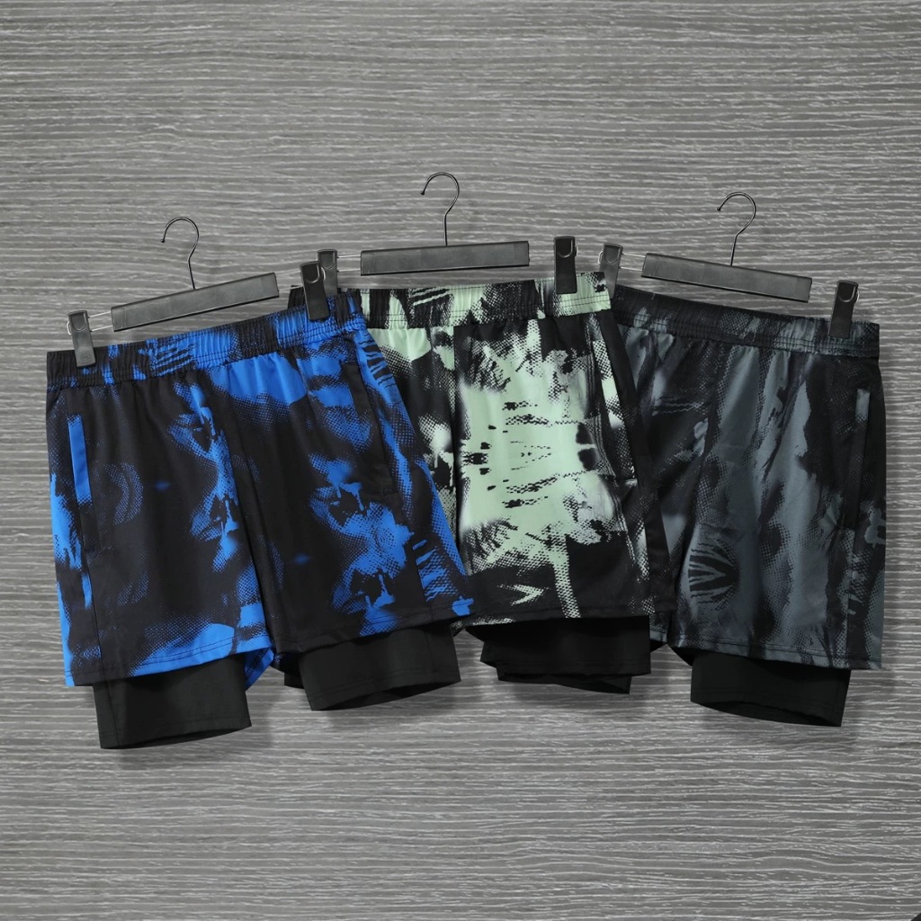 0223# Men's Sports Compression Running Shorts With Cycling 2 in 1 Dri ...