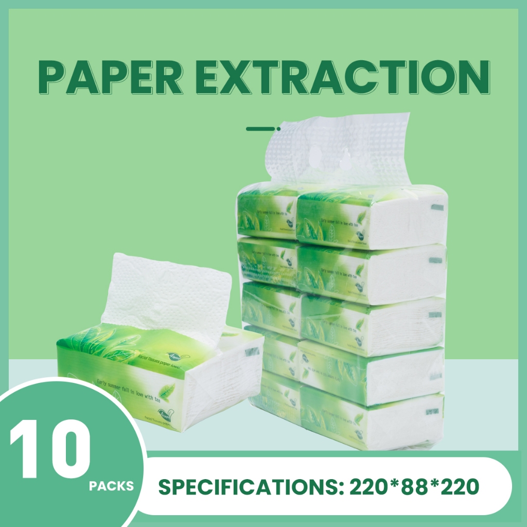 10 Packs Facial Tissue Paper 4-ply Organic green tea white tissue ...