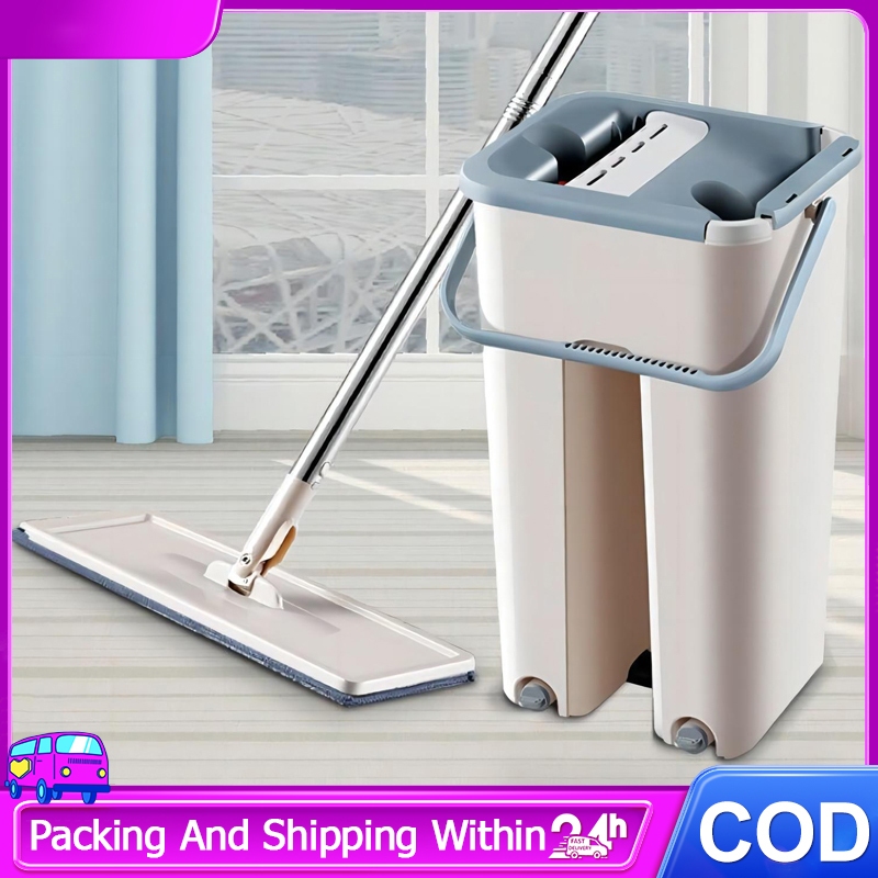 2in1 Self-Wash and Squeeze Dry Flat Mop with Bucket Scratch Steel ...