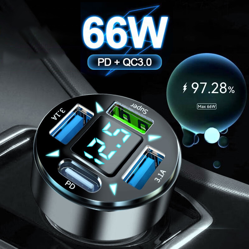 66W Car Fast Charger USB Type-c Dual Fast Charging Adapter Socket ...