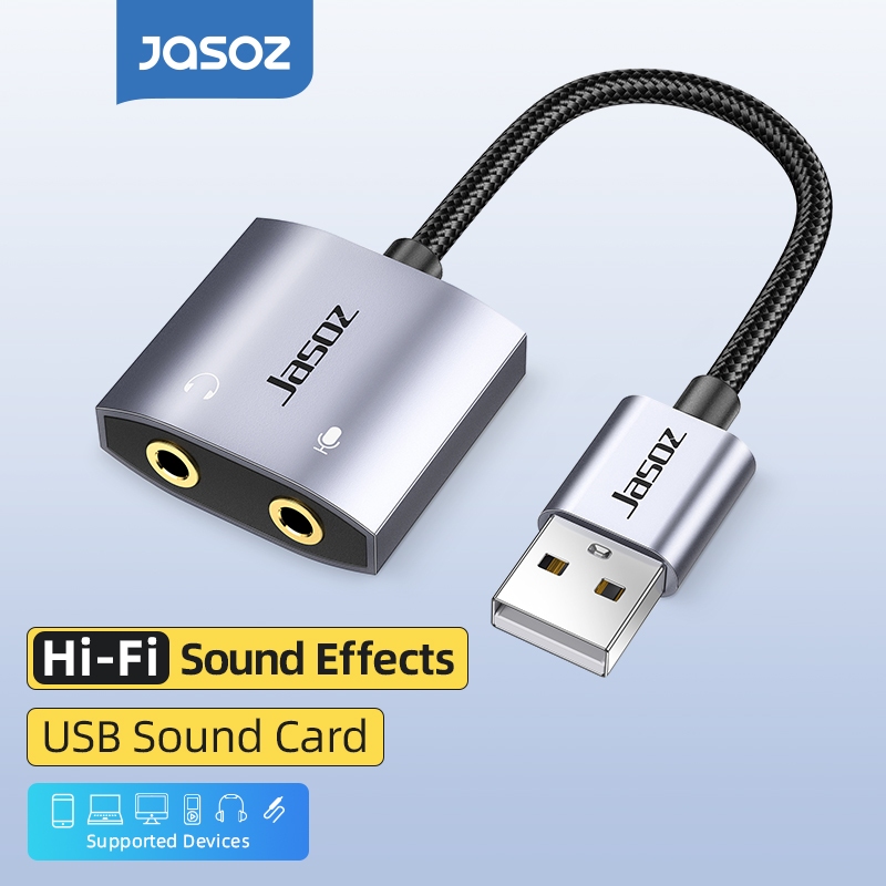 Jasoz Usb Sound Card Audio Adapter To 3.5mm Microphone 2 In 1 Stereo ...