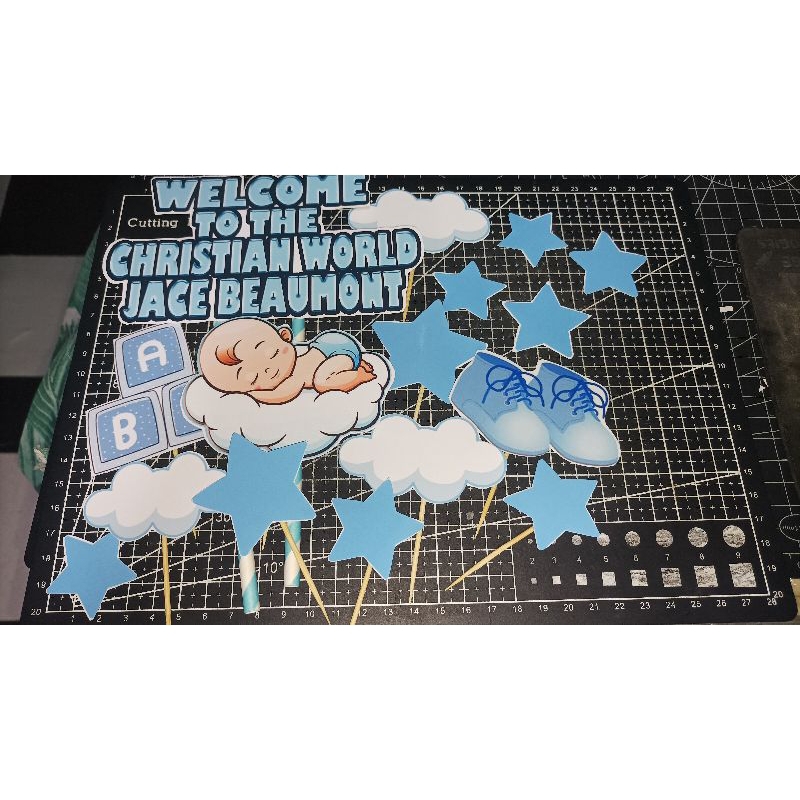 customized photo Printed cake toppers blue baptism angel baby themed ...