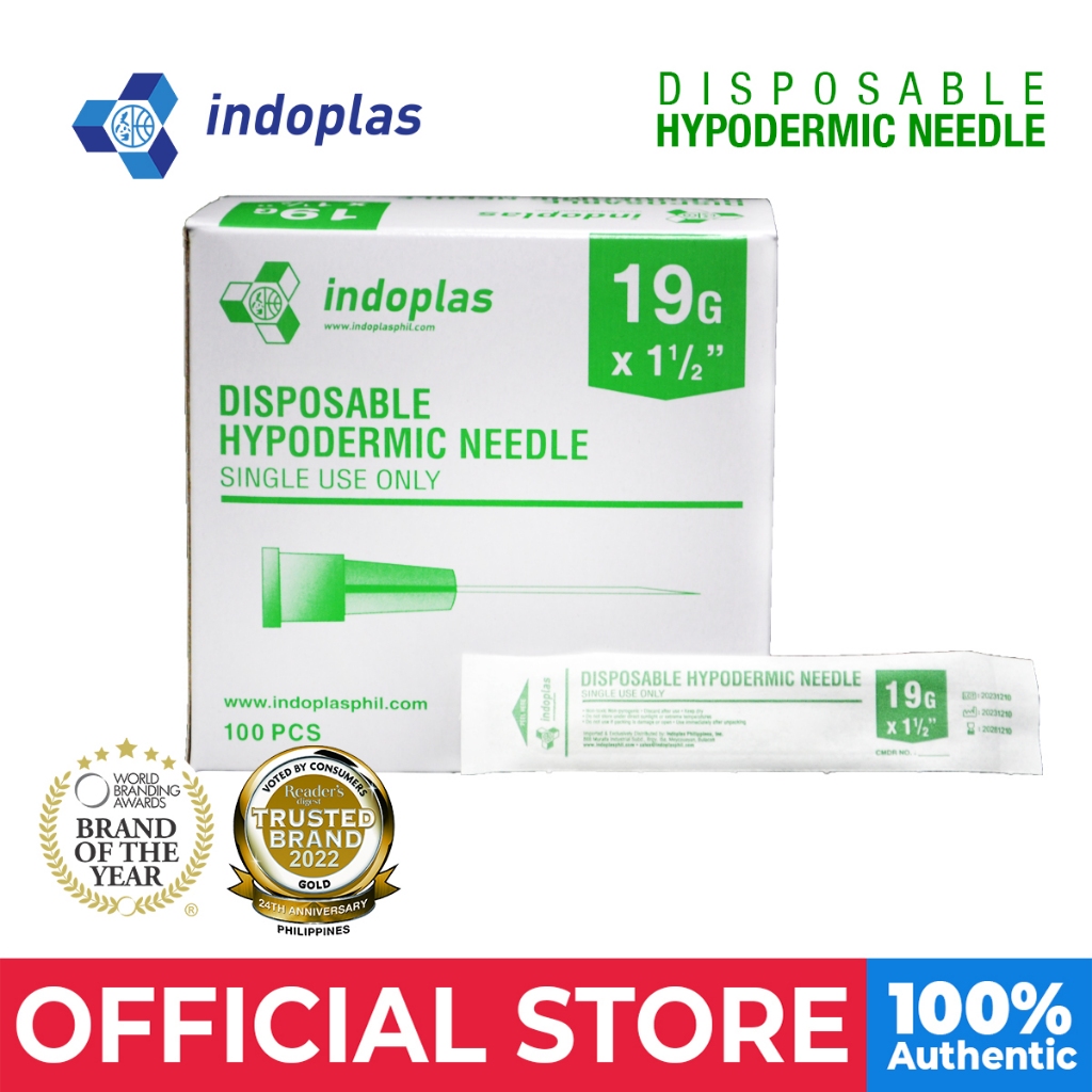 Indoplas Disposable Hypodermic Needle 19G x 1 1/2" Box of 100 | Shopee ...