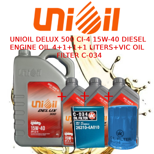 Unioil Delux 500 CI-4 15W-40 Diesel Engine Oil 7 LITERS+VIC OIL FILTER ...