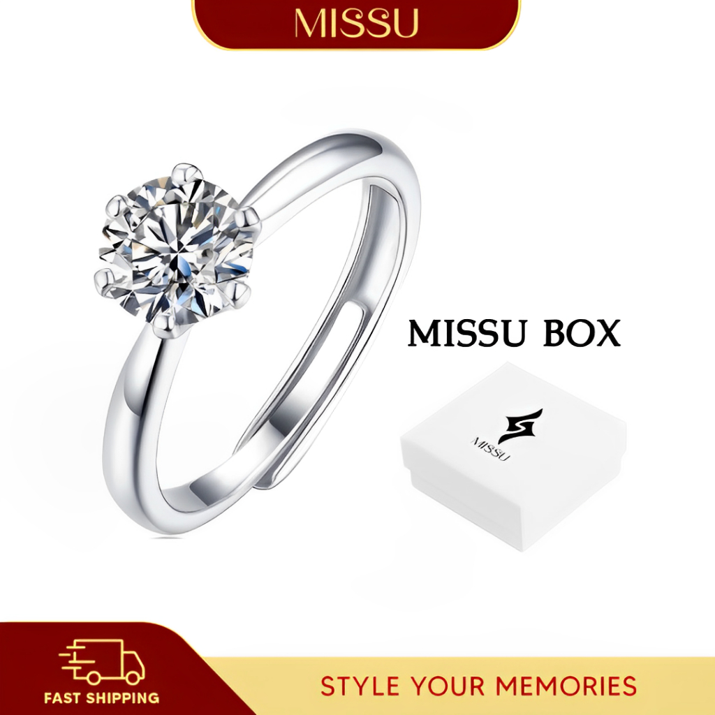 Missu 925 Silver Diamond Promise Ring with Box for Women Adjustable ...