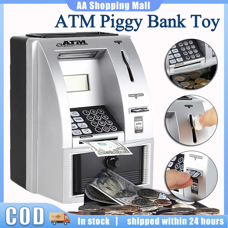 Mini ATM Savings Toy Bank Machine Children Piggy Bank Digital Password ...