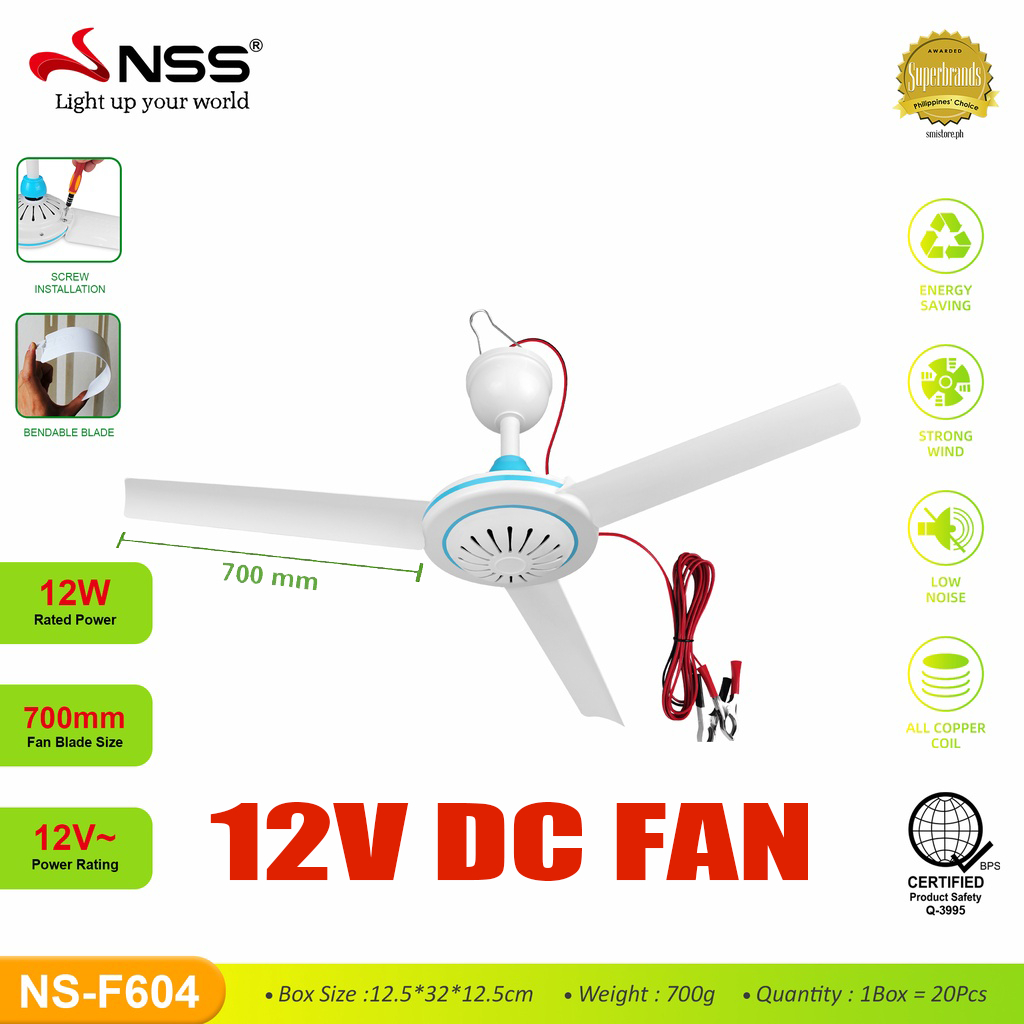NSS Electric Ceiling Fan 3 Blades 700 mm Portable Hanging Fan 12V 12W ...
