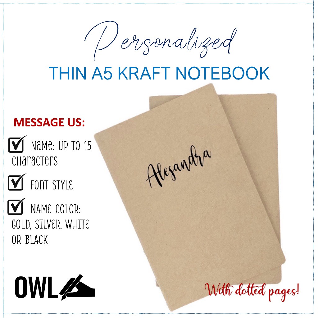 Personalized Dotted Kraft A5 Thin Notebooks Name In The Front Center ...