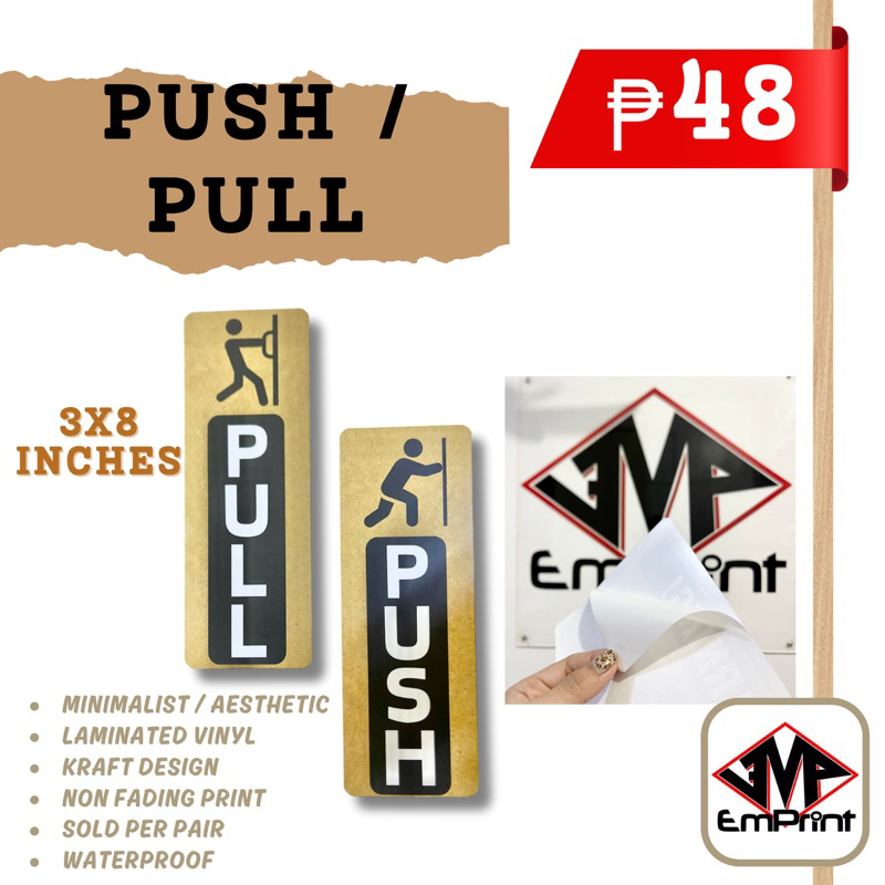 PUSH / PULL , SLIDE TO OPEN vinyl stickers for doors minimalist ...