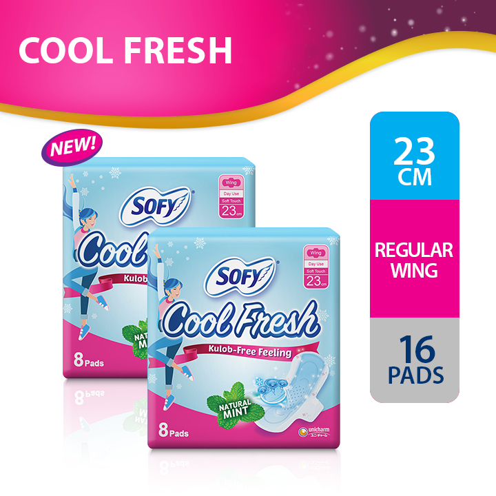SOFY Cool Fresh Sanitary Napkin with Wing 23cm - 8 pcs x 2 packs (16 ...