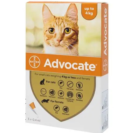 Advocate Spot-On Solution for Cats and Kittens (up to 4kg) 3 Pipettes ...