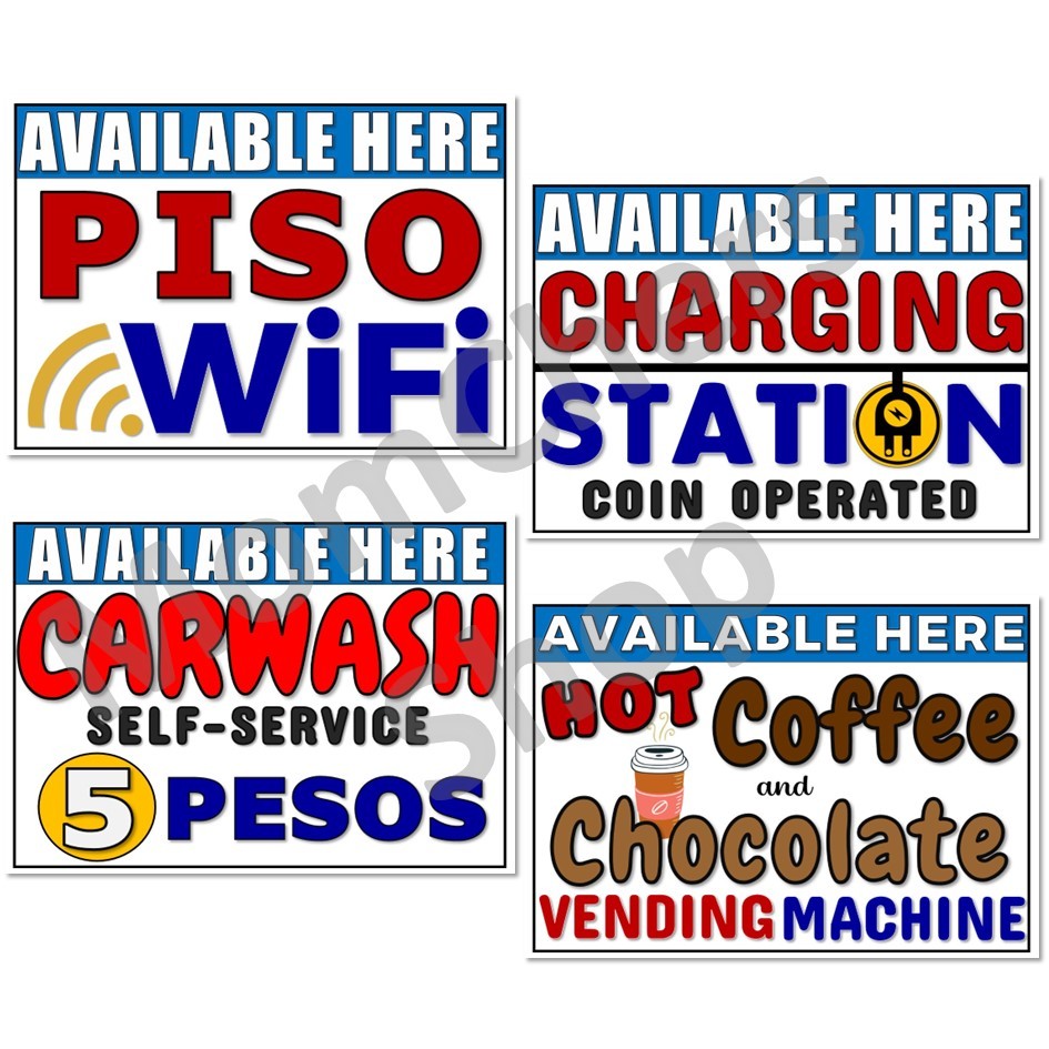 Laminated Signages for Vendo Vending Machine PISO WIFI CARWASH CHARGING ...